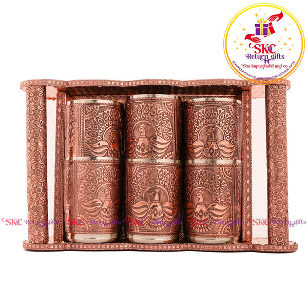 Embossed 6 Pcs Glass Tray Set Copper – Sha Kapurchand & Co